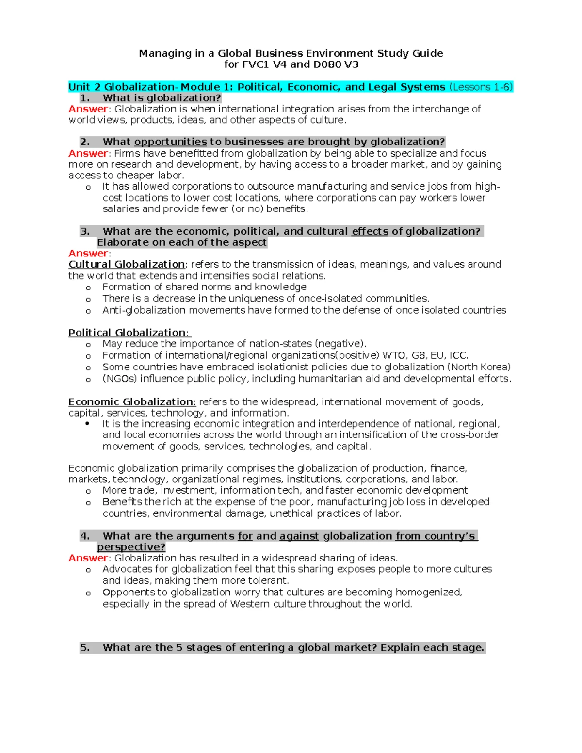 D080 Study Guide - Managing in a Global Business Environment Study ...