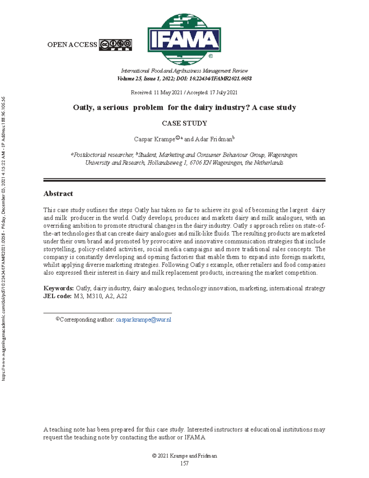 Oatly Case Study - ece - © 2021 Krampe and Fridman International Food ...