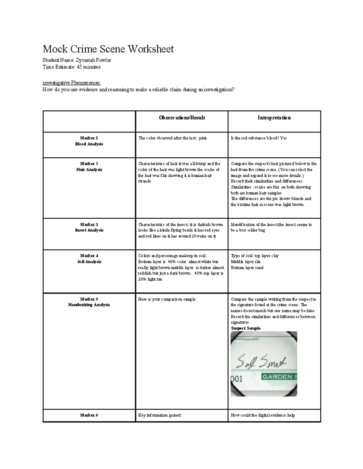 2.07 Mock Crime Scene Worksheet - Mock Crime Scene Worksheet Student ...