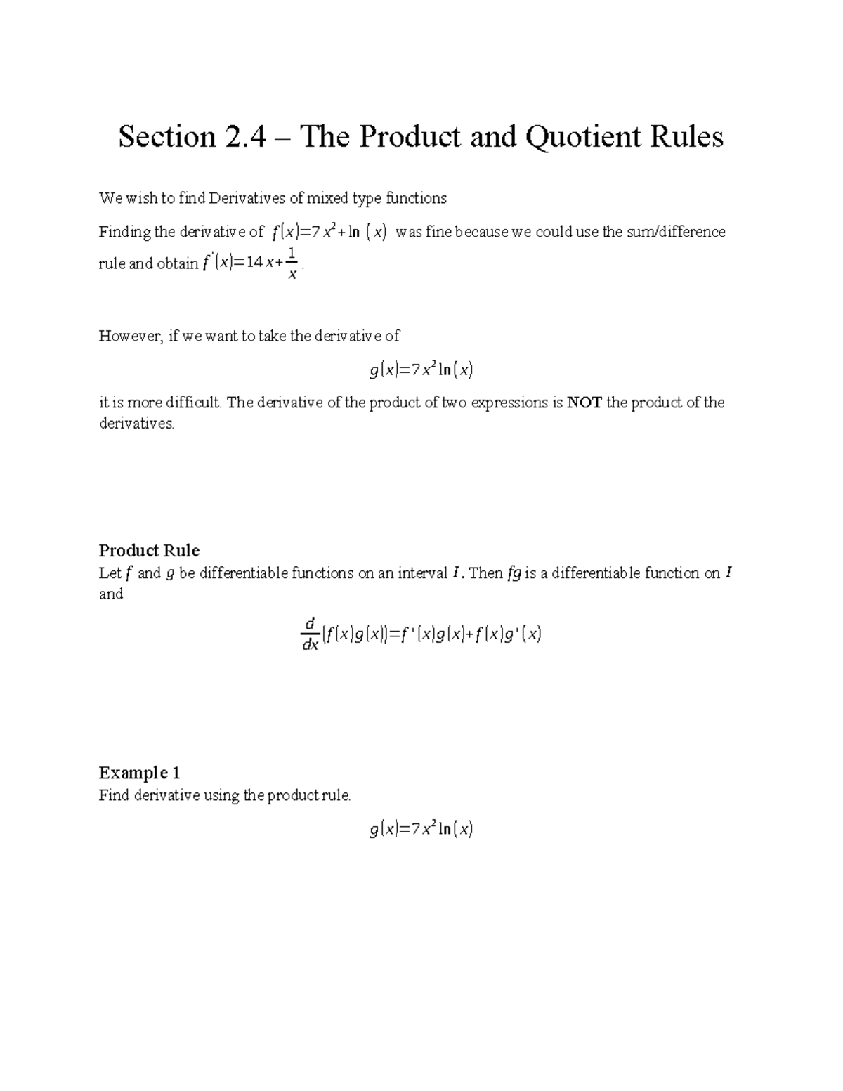 Calculus 101: Product & Quotient Rule Derivatives Examples - Studocu