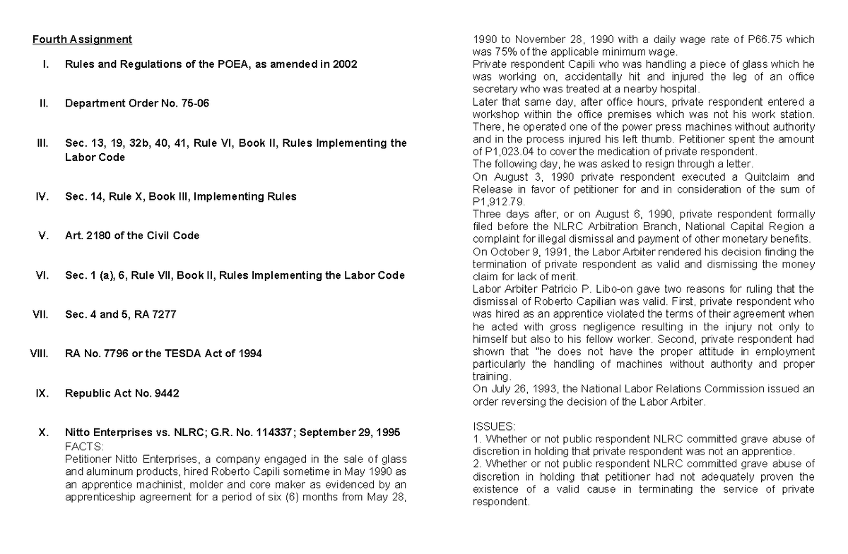 Fourth Assignment: Analysis of Labor Code and Apprenticeship Cases ...