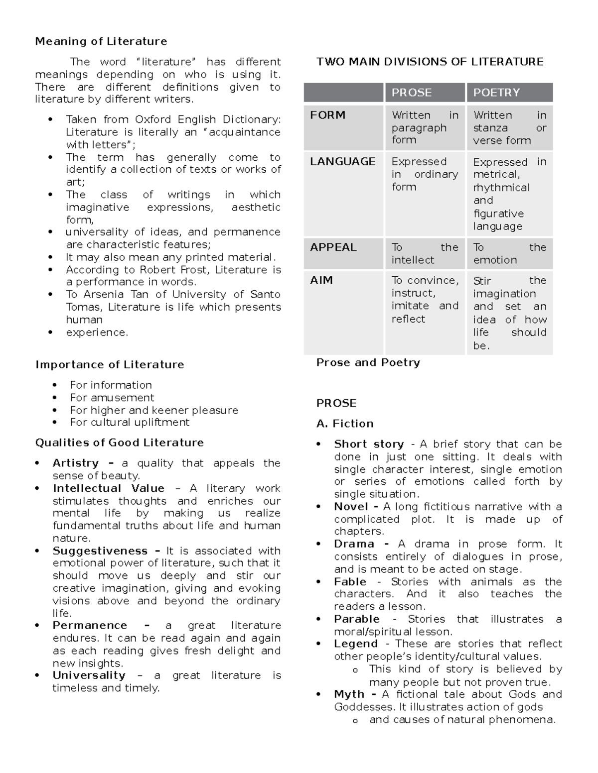 World Literature - Lecture Notes on the Meaning & Importance of ...