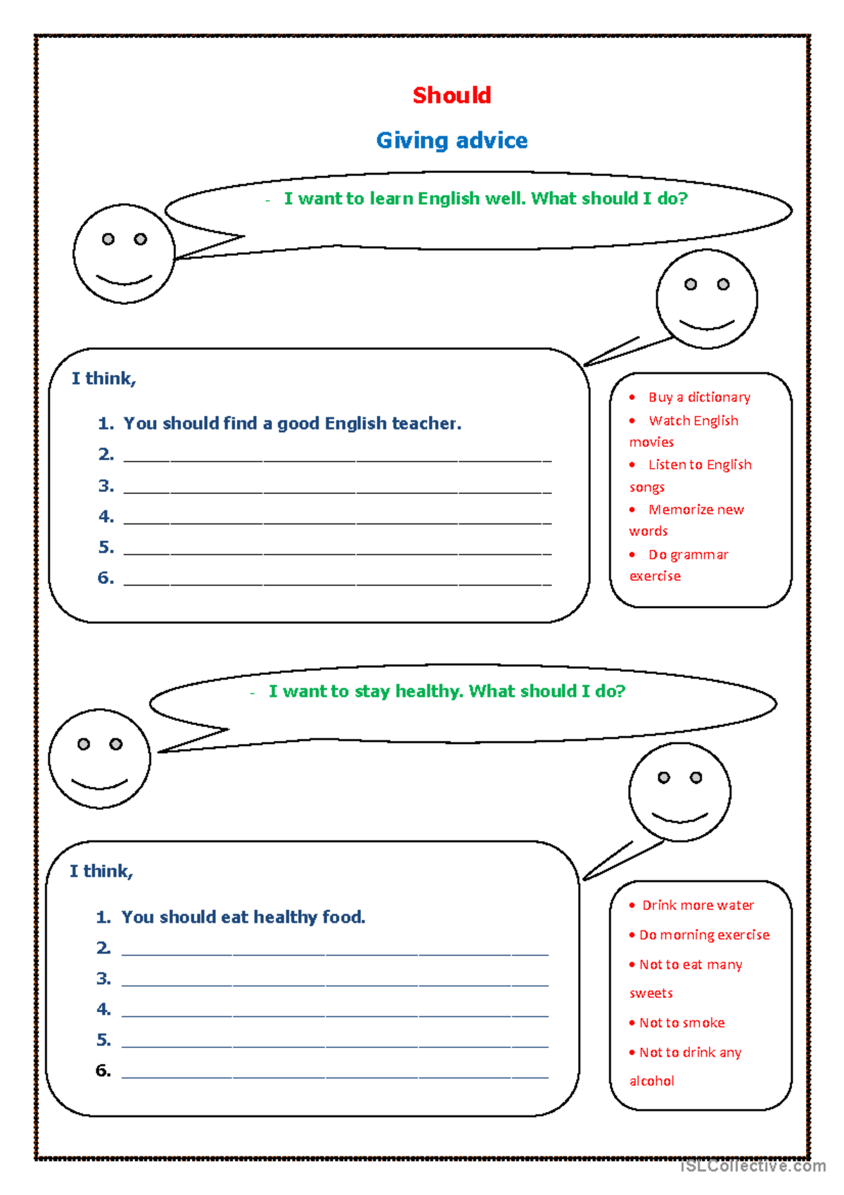 Should - Giving Advice - tareas - Should Giving advice - I want to ...