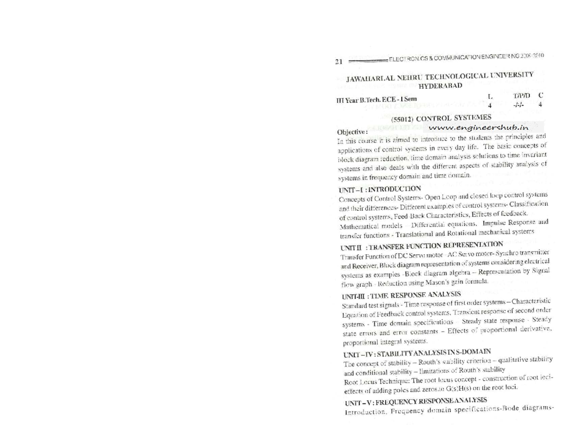 B. Tech ECE I Sem (55012) Control Systems Study Notes - Studocu