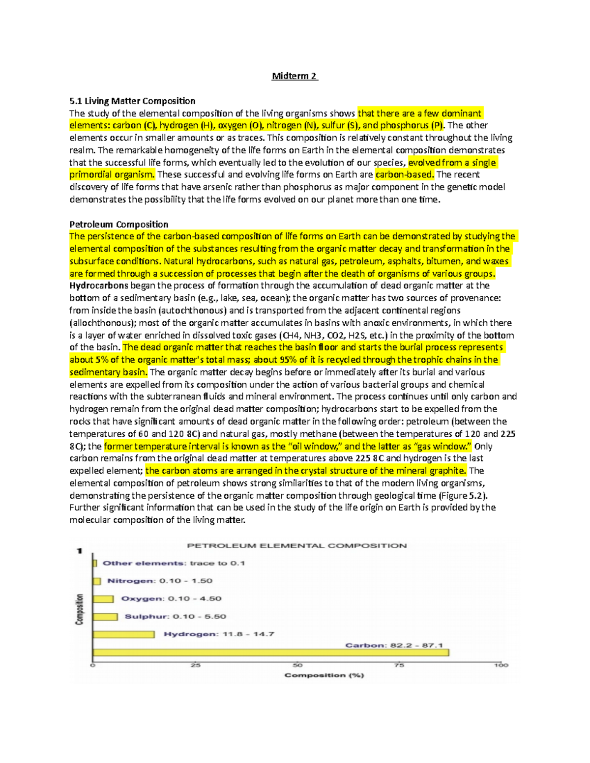 Biol-101 Midterm 2: Composition of Living Matter and Its Evolution ...