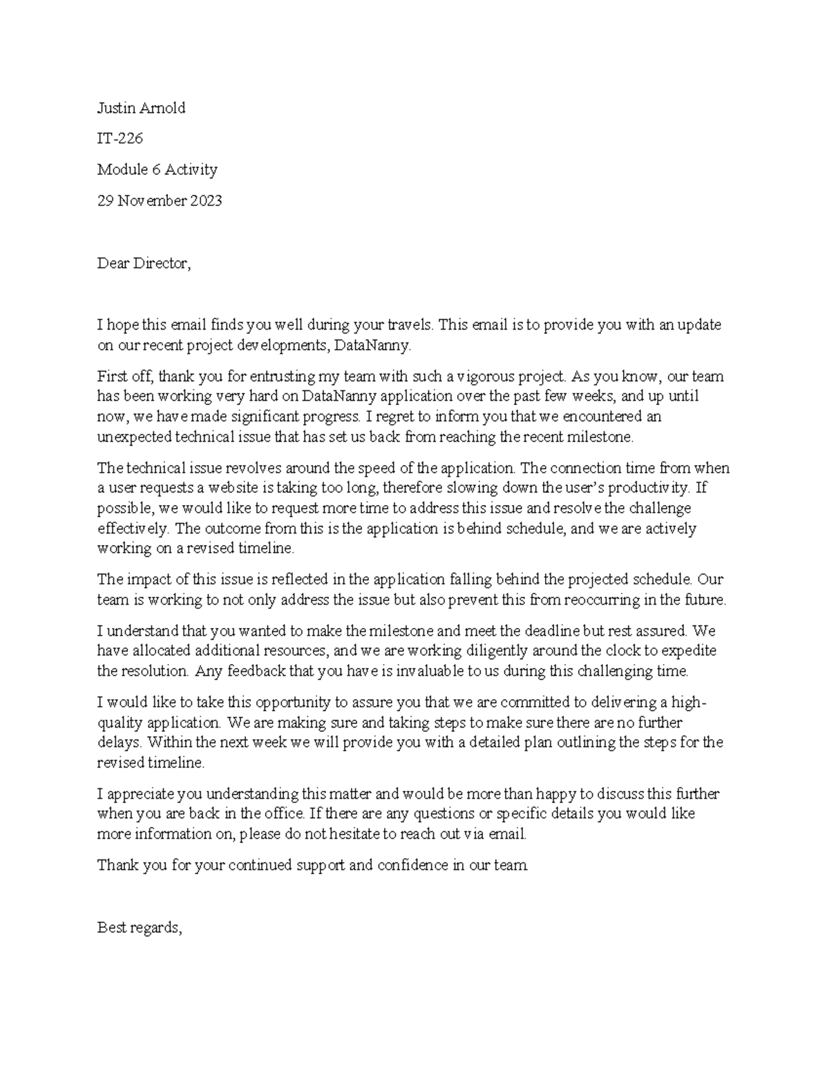 IT226 Module 6 Activity Update on DataNanny Project Progress - Studocu