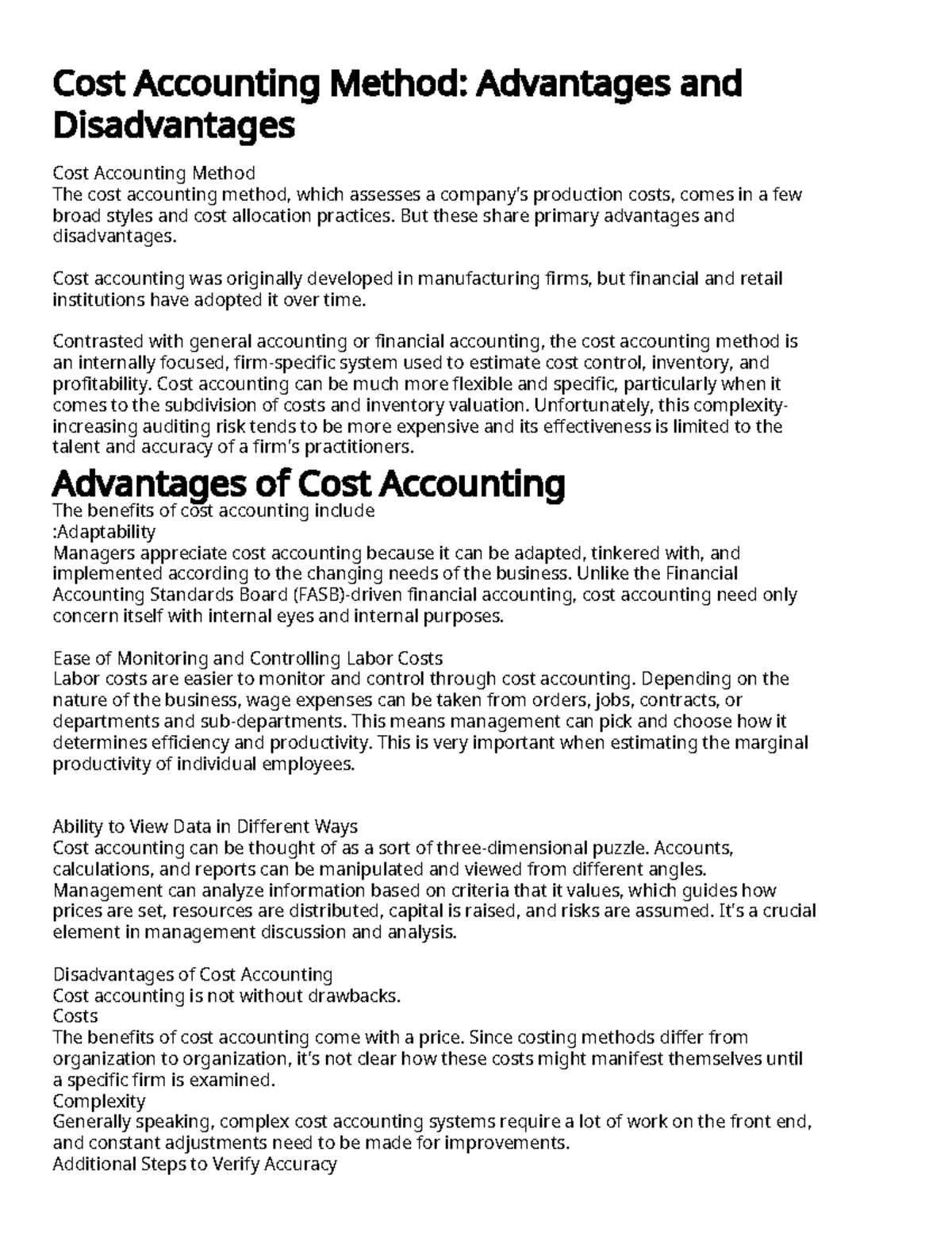 Cost Accounting Method: Key Advantages and Disadvantages Explained ...