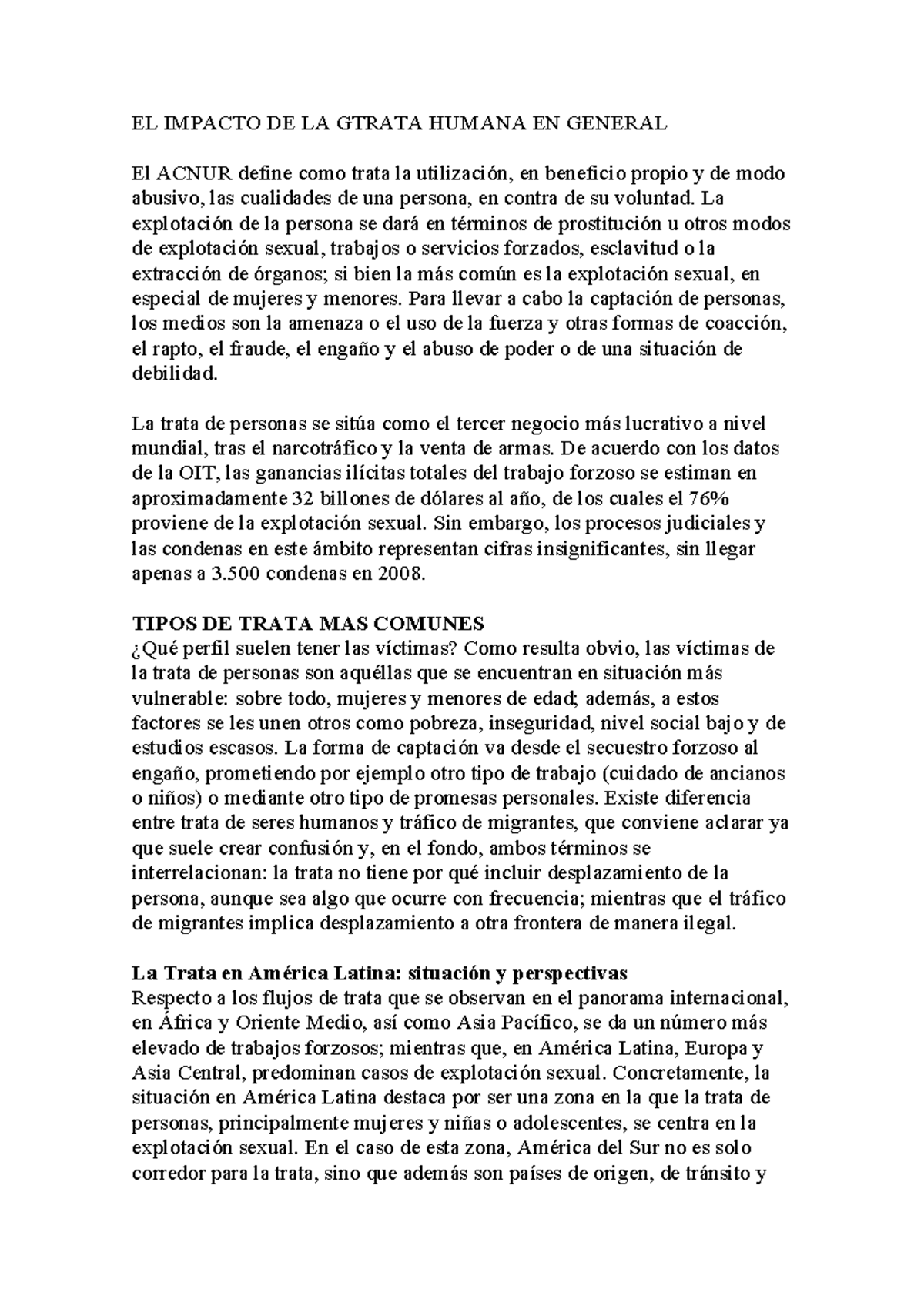 EL IMPACTO DE LA TRATA HUMANA EN PAÍSES TERCERMUNDISTAS - Studocu