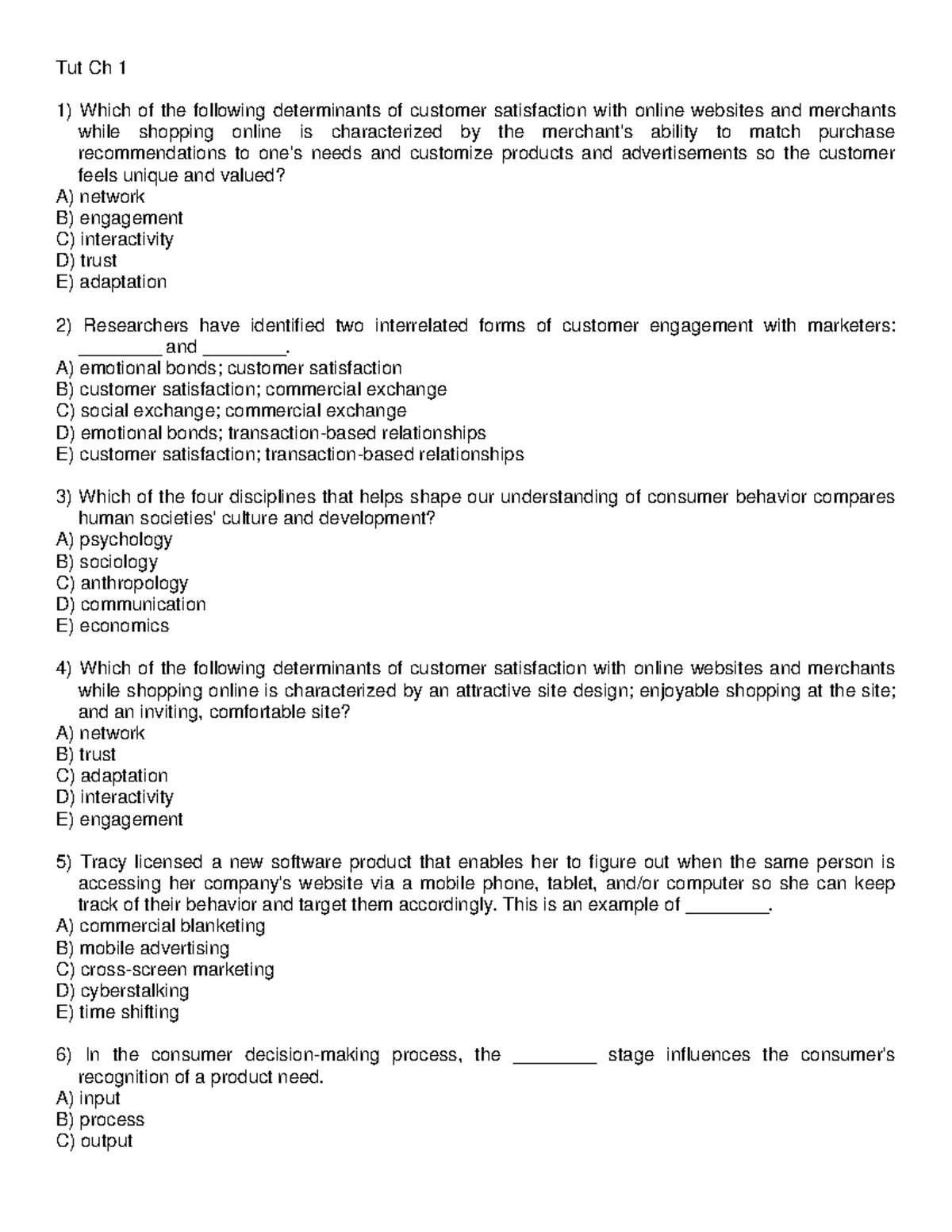 Tut Ch 1 - Customer Satisfaction and Consumer Behavior Concepts - Studocu