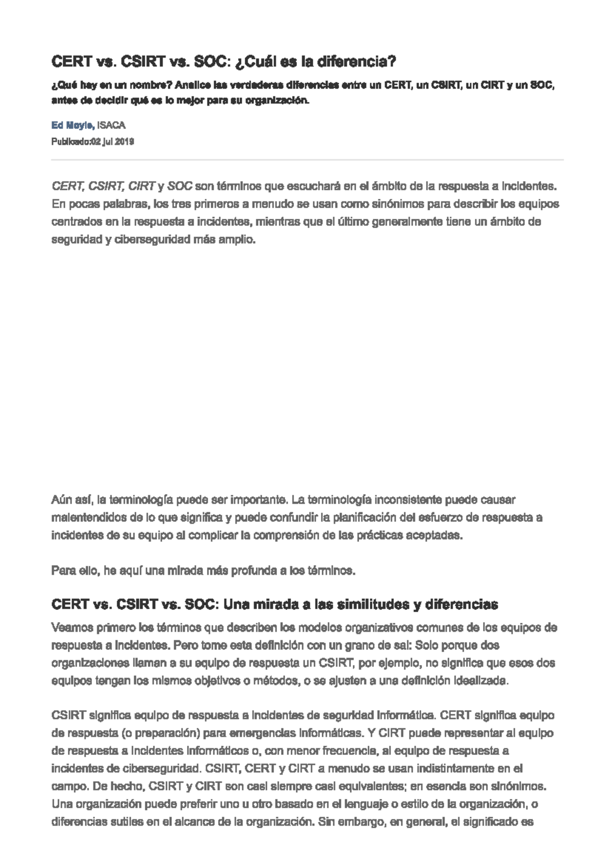 CERT vs Csirt vs SOC - TCP/IP - CERT vs. CSIRT vs. SOC: es la ...
