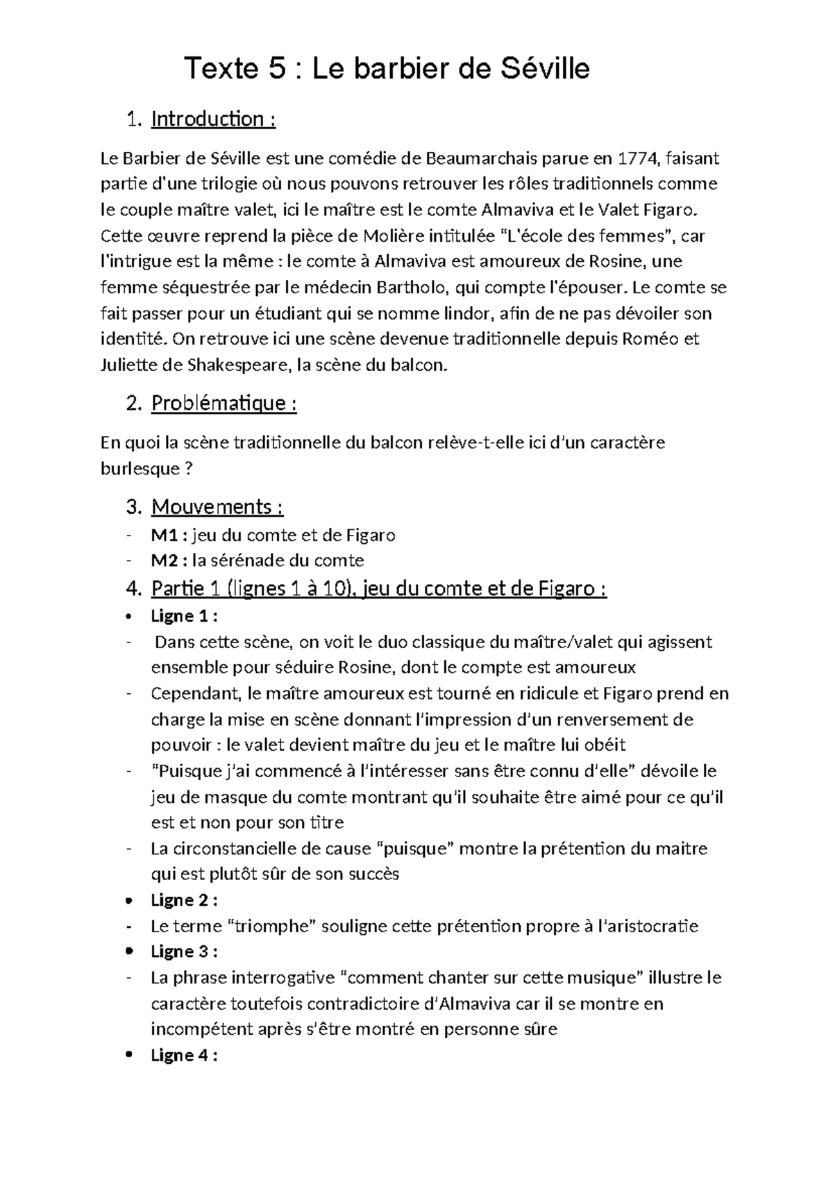 Analyse linéaire texte 5, le barbier de Séville - Texte 5 : Le barbier de Séville 1 ...