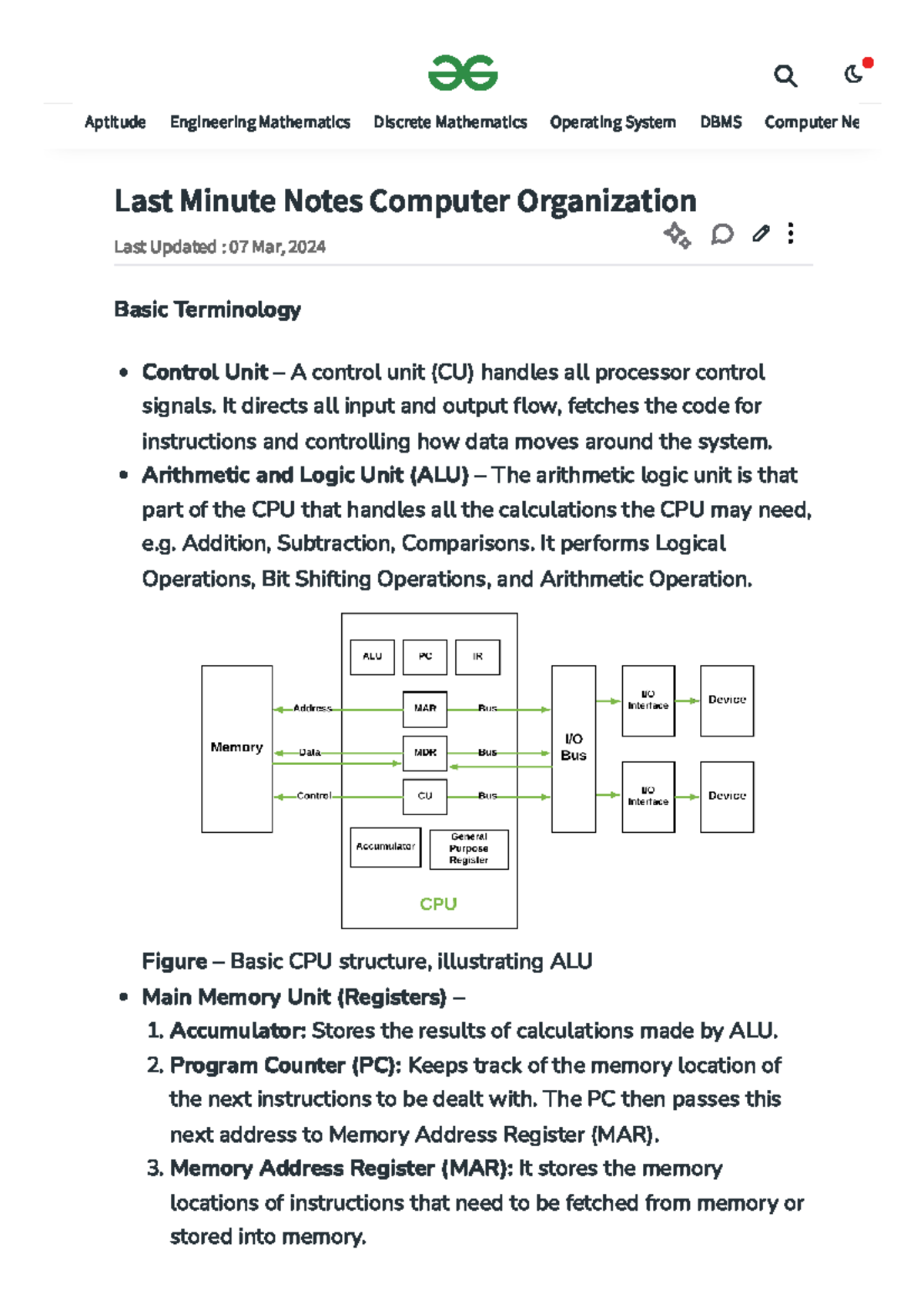 Last Minute Notes on Computer Organization (CO101) - Studocu