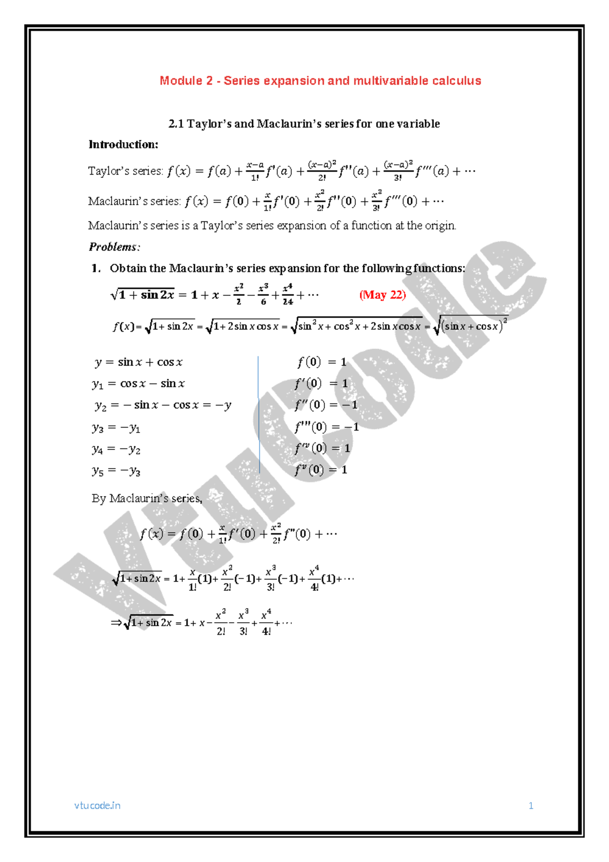 Bmats 101 Module 2: Series Expansion & Multivariable Calculus Notes ...