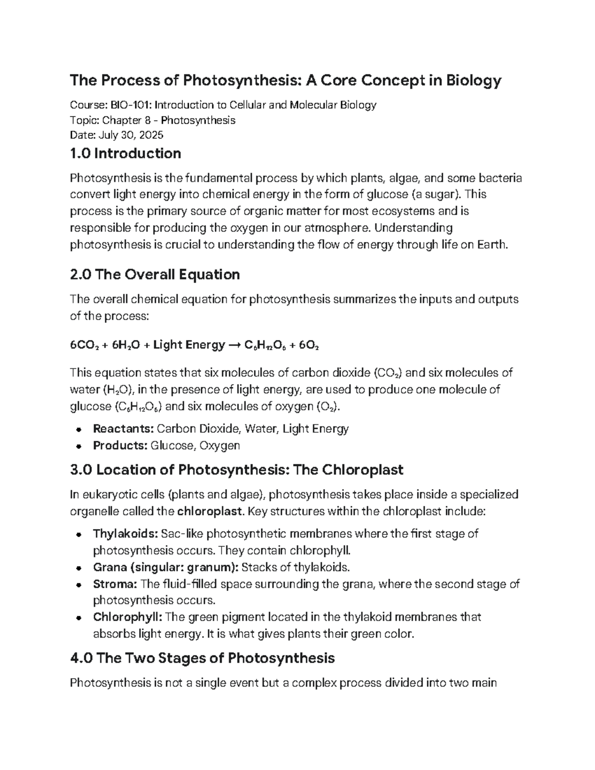Photosynthesis Overview: Chapter 8 - Intro to Cellular & Molecular Bio ...
