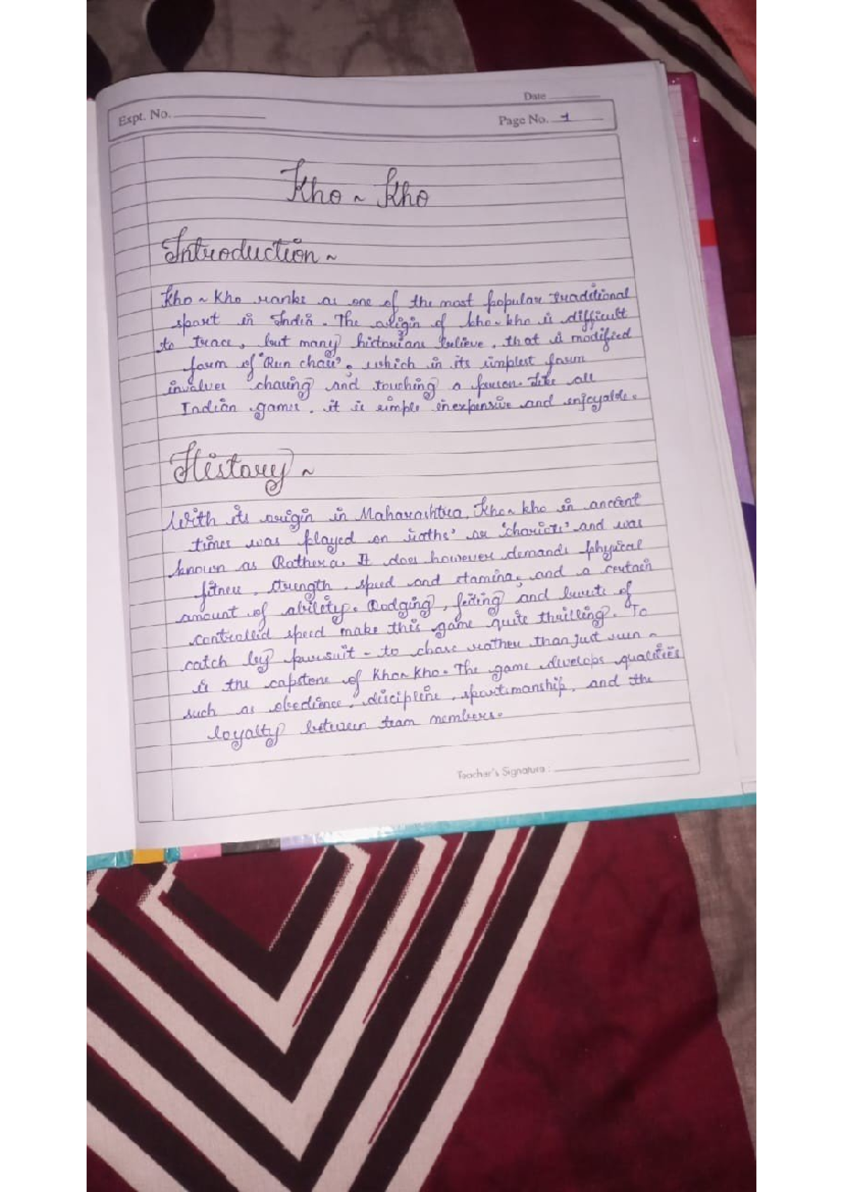 Kho Kho: History, Rules, and Curing Asanas - PE Practical File - Studocu