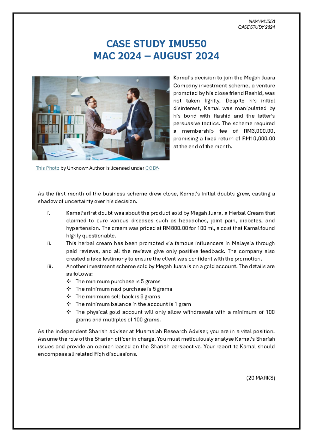 CASE Study IMU550 MAC 2024 - OGOS 2024 - NAM IMU CASE STUDY 2024 CASE ...