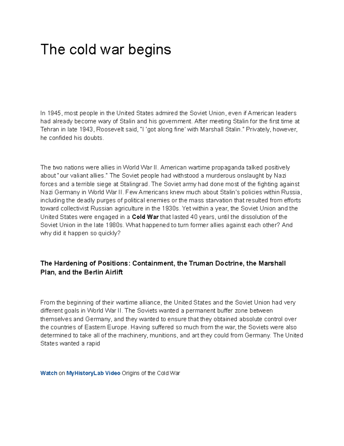 The Marshall Plan and Its Impact on Post-War Europe (HIST 101) - The ...