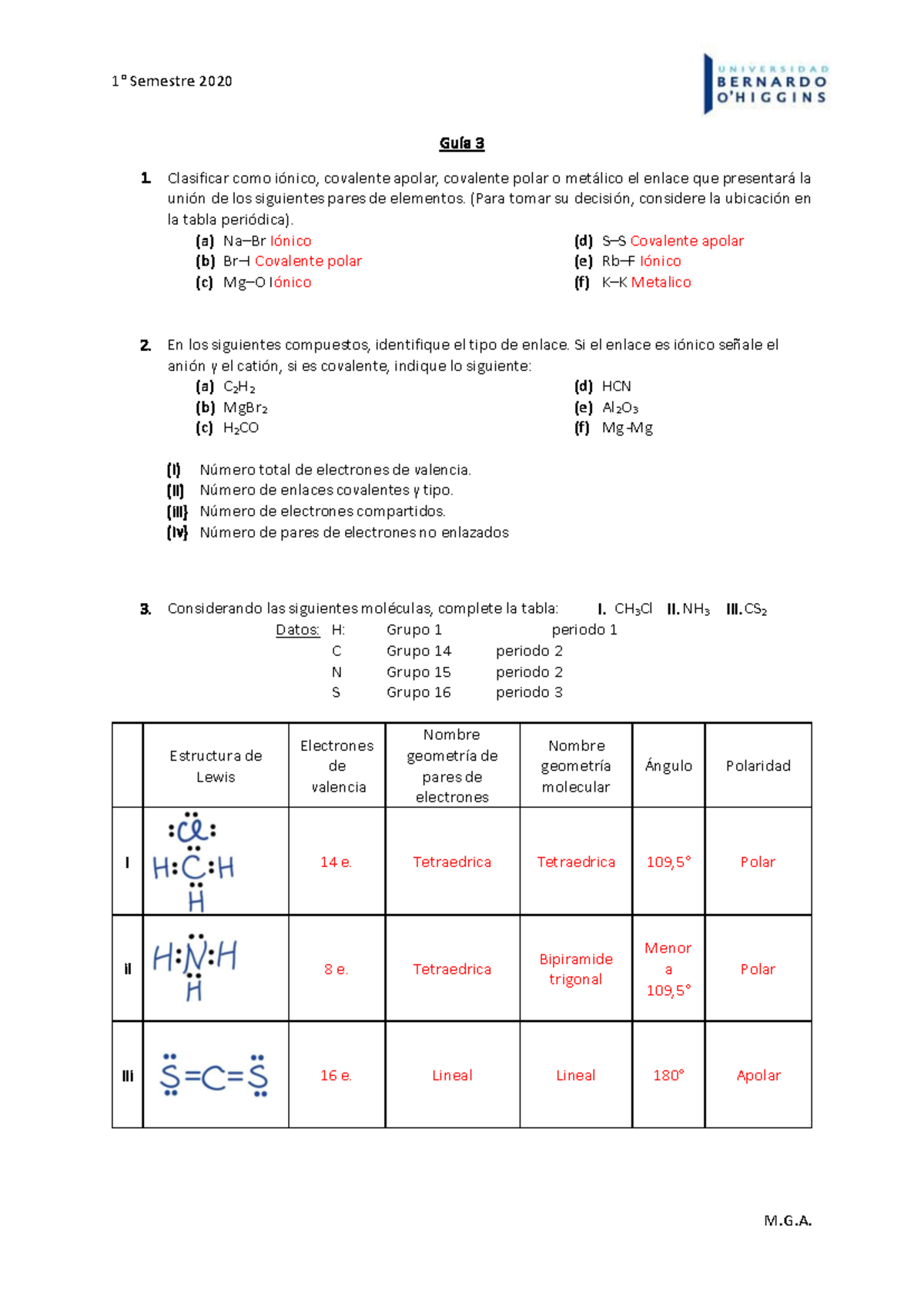 Guía de ejercicios 3. Enlaces quimicos y estructura de Lewis - Warning: TT: undefined function ...