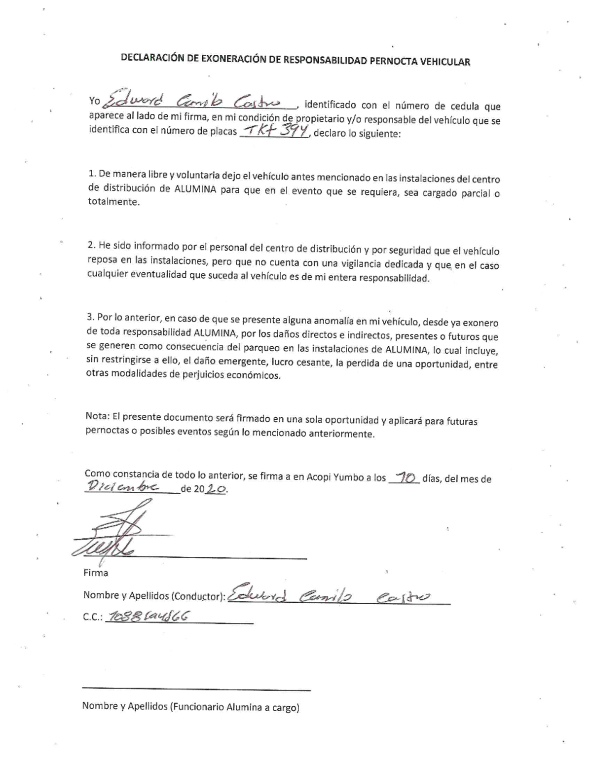 Alunecsa2024Exportacion - DECLARACION DE EXONERACION DE RESPONSABILIDAD ...