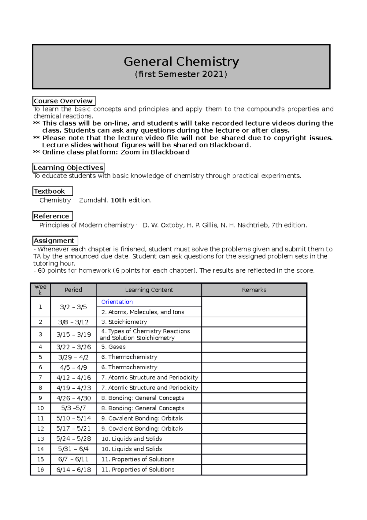 Syllabus 150 02 - ㅋㅋㅋㅋㅋㅋㅋ - General Chemistry (first Semester 2021 ...