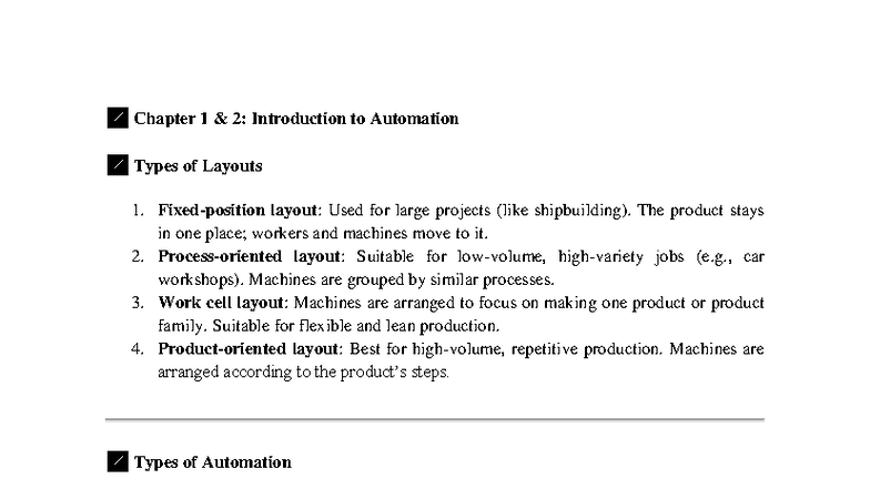 Robotic Final Exam Notes: Automation Types & Control Systems - Studocu