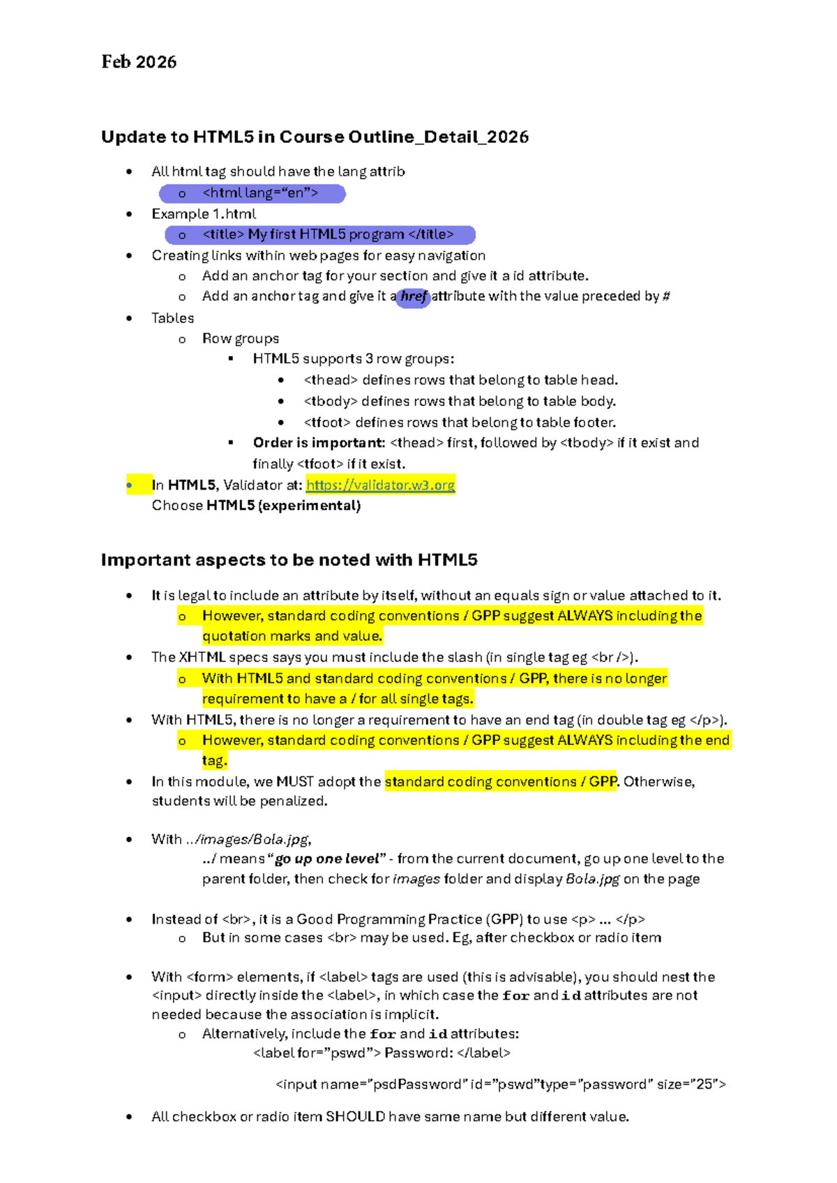 Important HTML5 Points 2026: Key Updates and Best Practices - Studocu