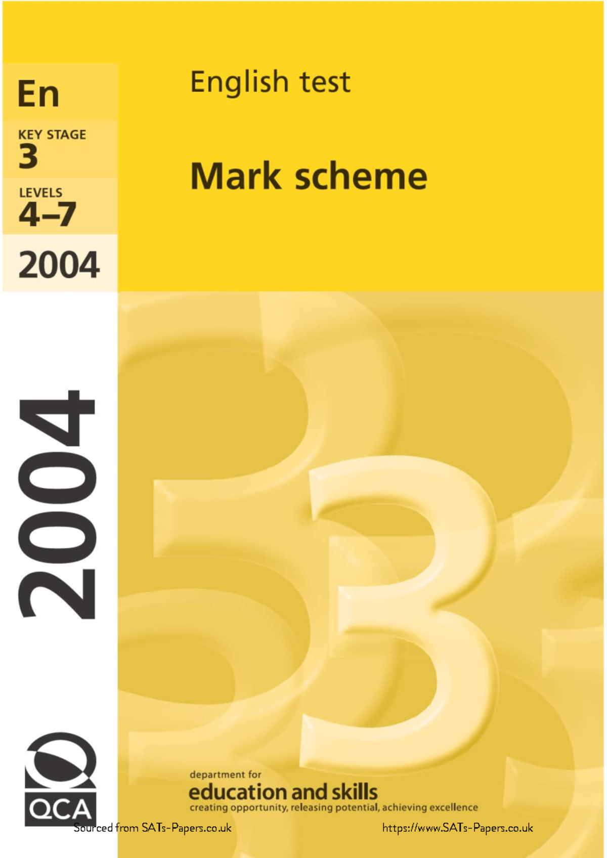 2004 KS3 English Marking Scheme: Reading & Writing Components - Studocu