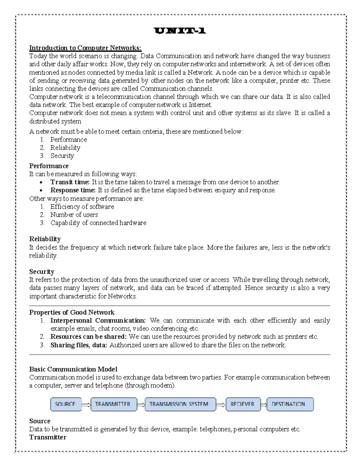 VR23 CN Unit-1: Introduction to Computer Networks and Data ...