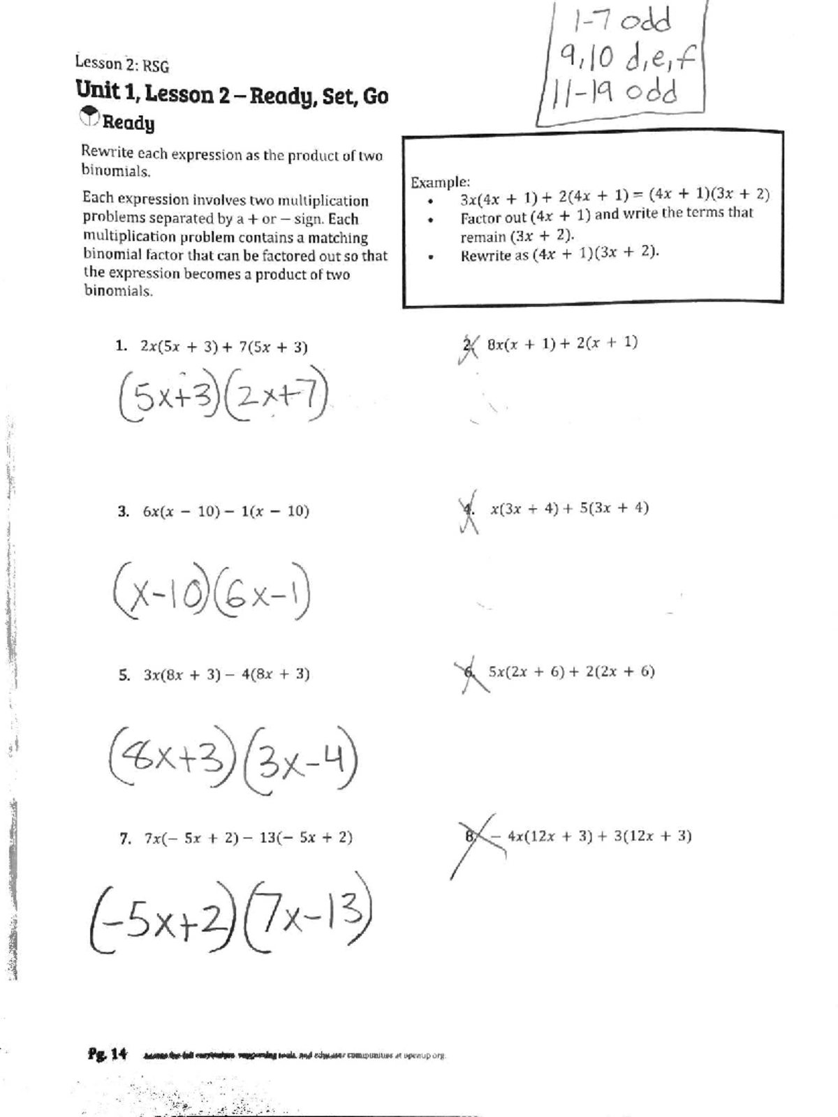 Unit 1: Lesson 2 - Factoring Expressions into Binomials (RSG 9,10 ...