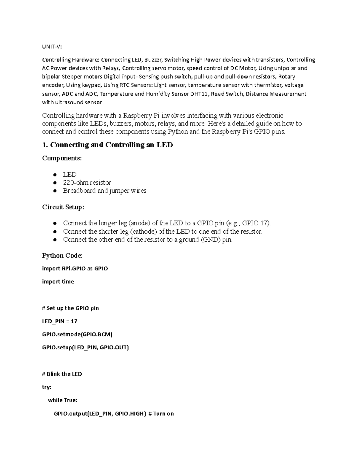 Unit 5: Controlling Hardware with Raspberry Pi - LED, Motors, Sensors ...
