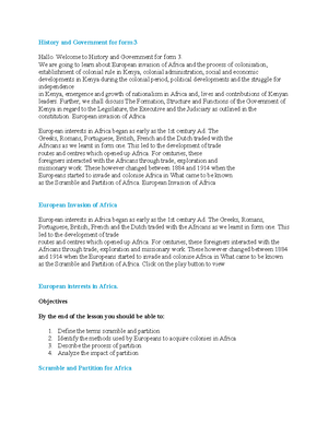 History FORM 2 Notes - Note - IDEAL HISTORY AND GOVERNMENT FORM 2 ...