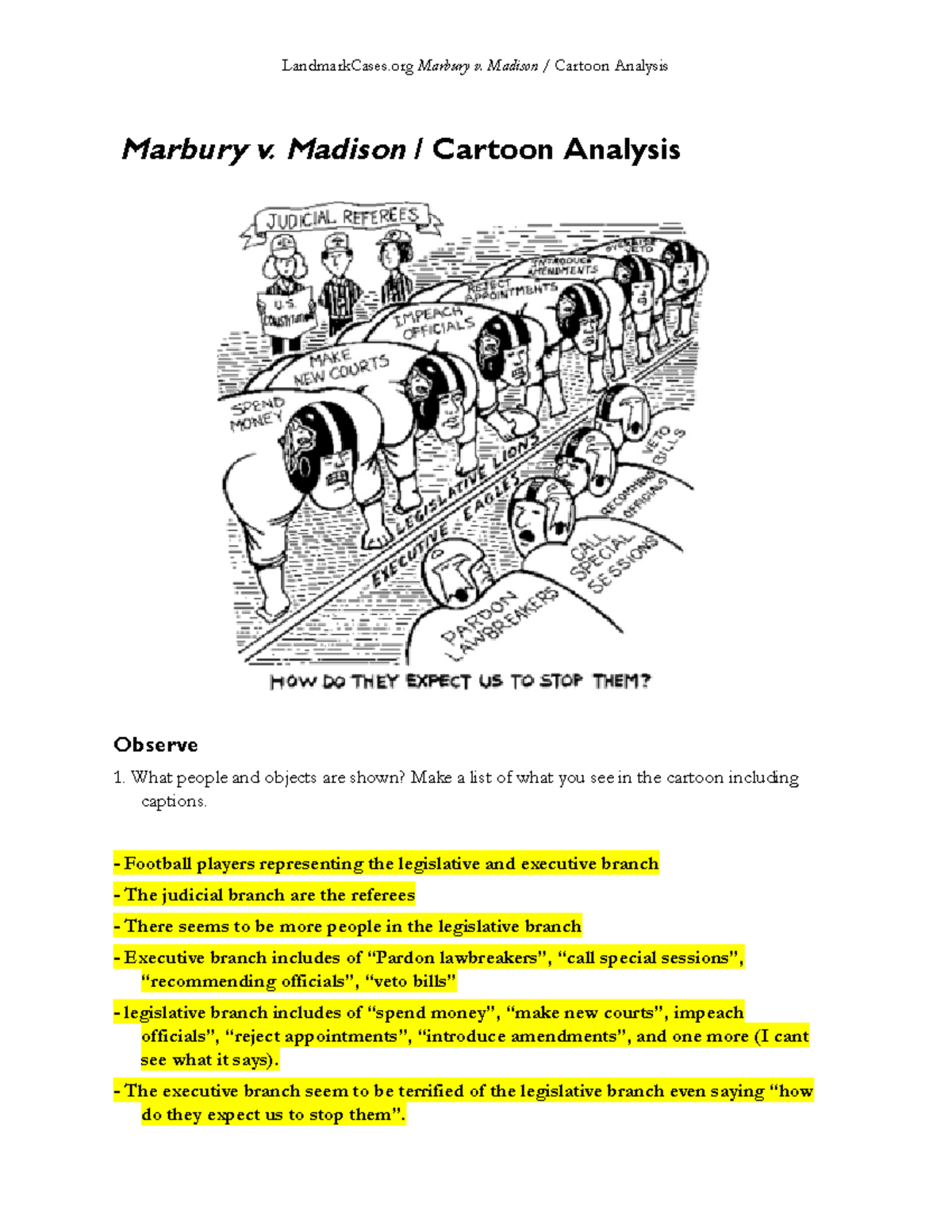 Marbury v. Madison Cartoon Analysis: Examining Branch Power Dynamics ...