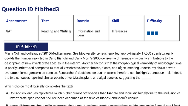 SAT Suite Question Bank Inferences with answers - Question ID f1bfbed ...