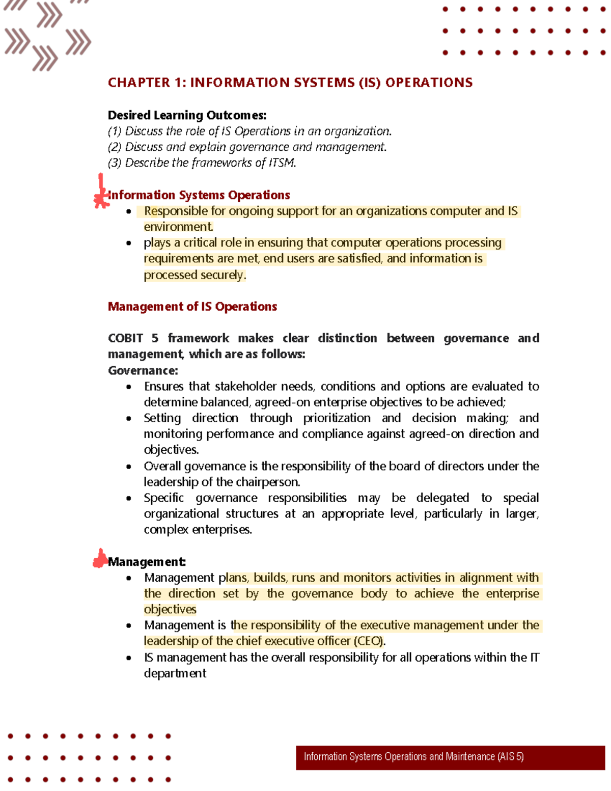 AIS-5-Chapter-1-Overview-of-Information-Systems-Operations - Studocu