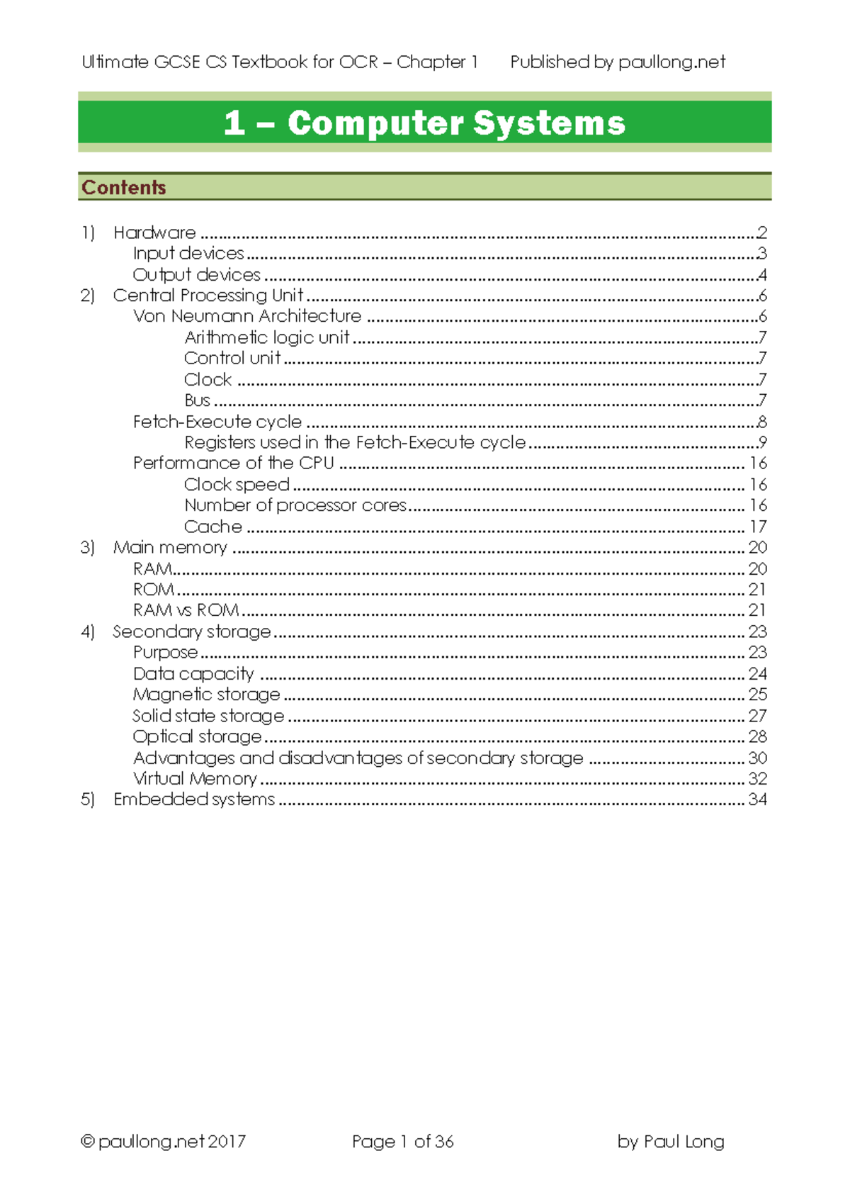 GCSE CS OCR Chapter 1: Understanding Computer Systems and Hardware ...
