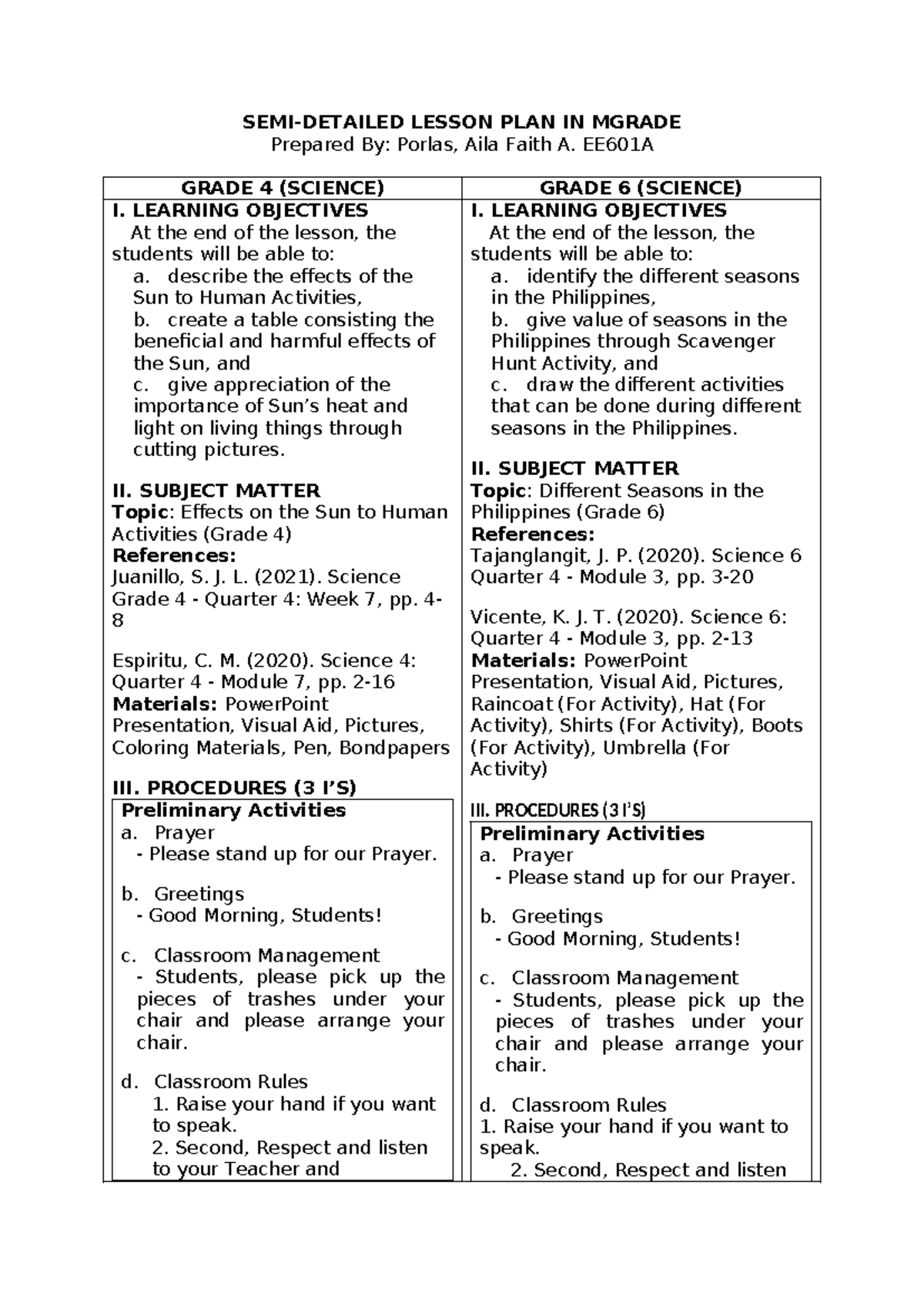 Mgrade- Lesson-PLAN - MULTIGRADE LESSON PLAN - SEMI-DETAILED LESSON ...