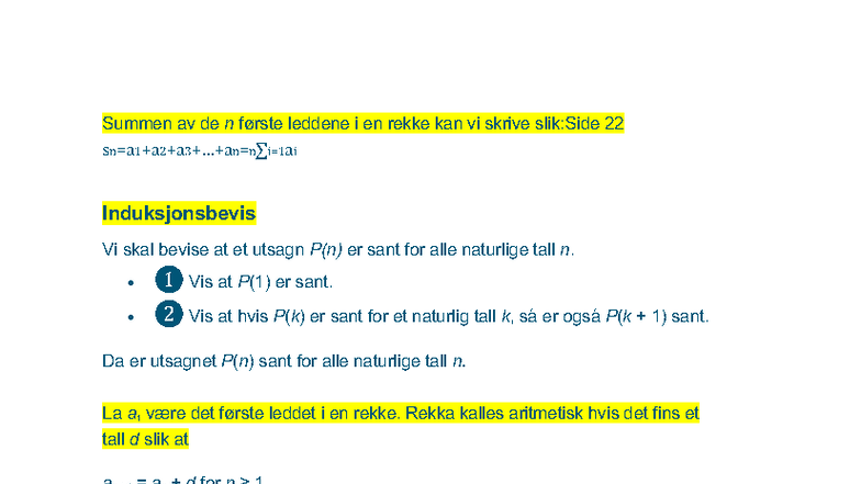 Formler for Summen av Rekker og Induksjonsbevis (MAT101) - Studocu