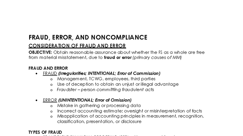 FRAUD, ERROR, AND NONCOMPLIANCE: A Comprehensive Overview - Studocu