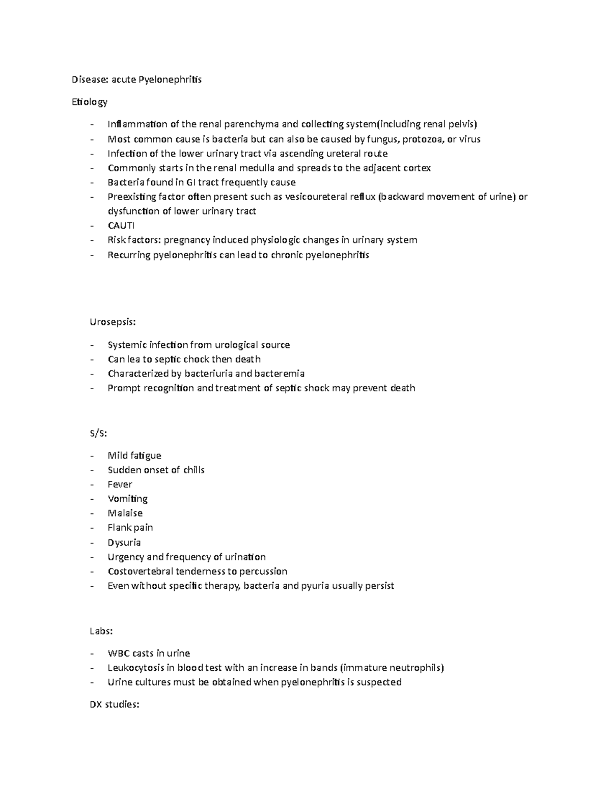 Pyelonephritis concept map - Disease: acute Pyelonephritis Etiology ...