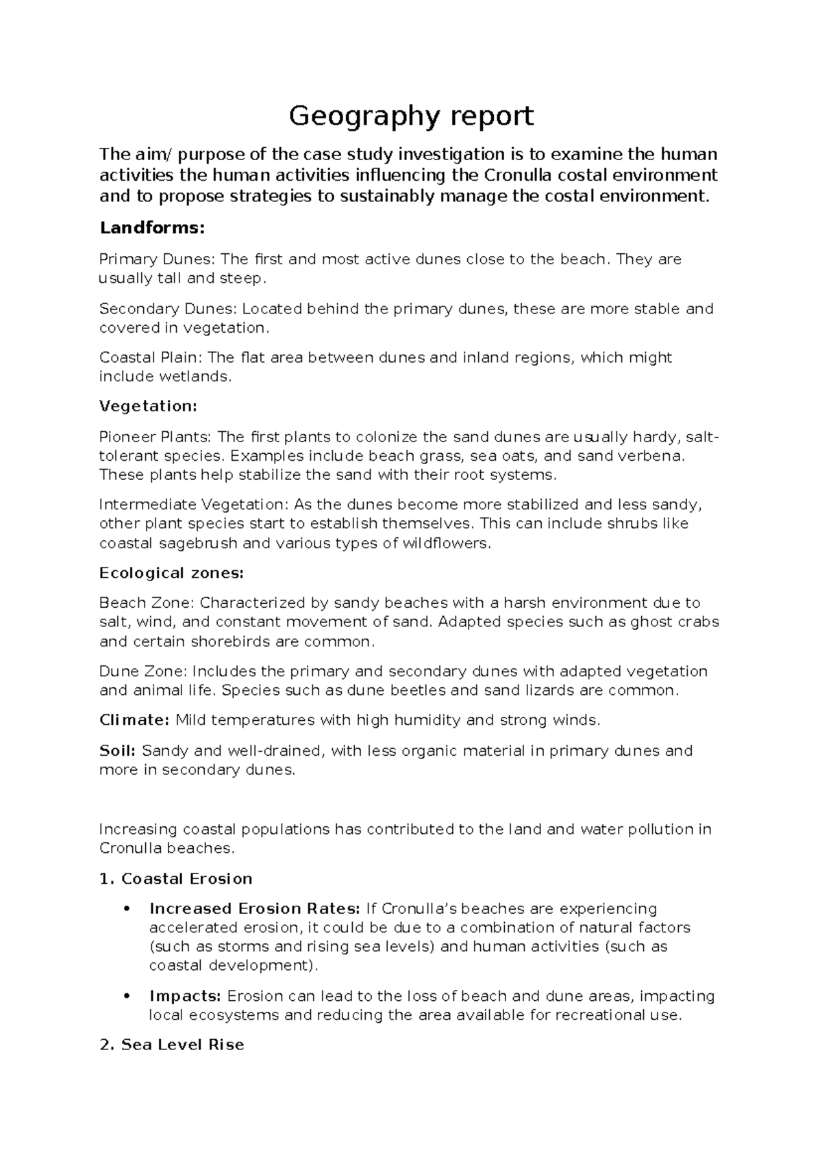 Geography Case Study: Human Impact on Cronulla Coastline - Studocu