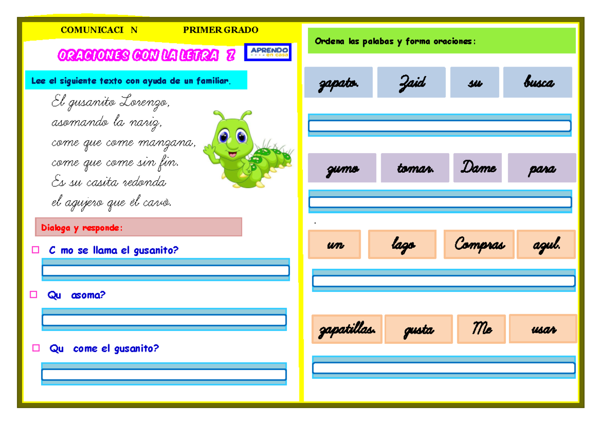 COM. oraciones con Z - EJERCICIOS - oraciones con la letra “Z El ...