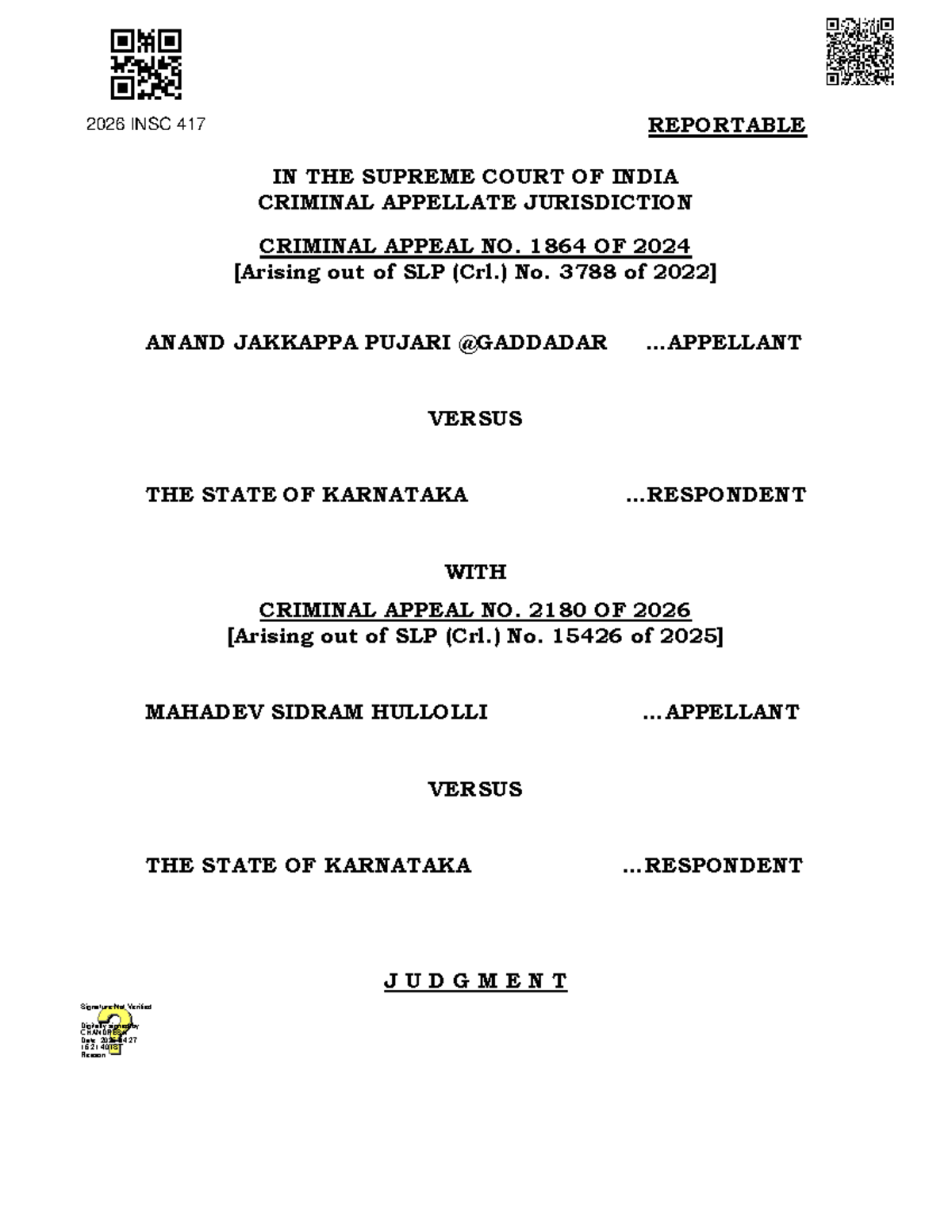Criminal Appeal Analysis: INSC 417 - Jakkappa Pujari vs. State of ...