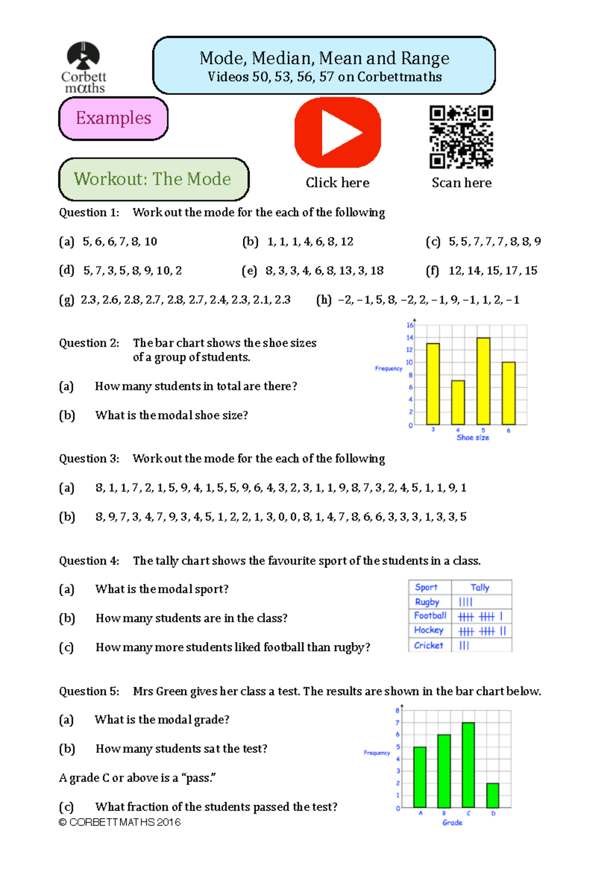 Mode, Median, Mean and Range Practice Questions - Studocu