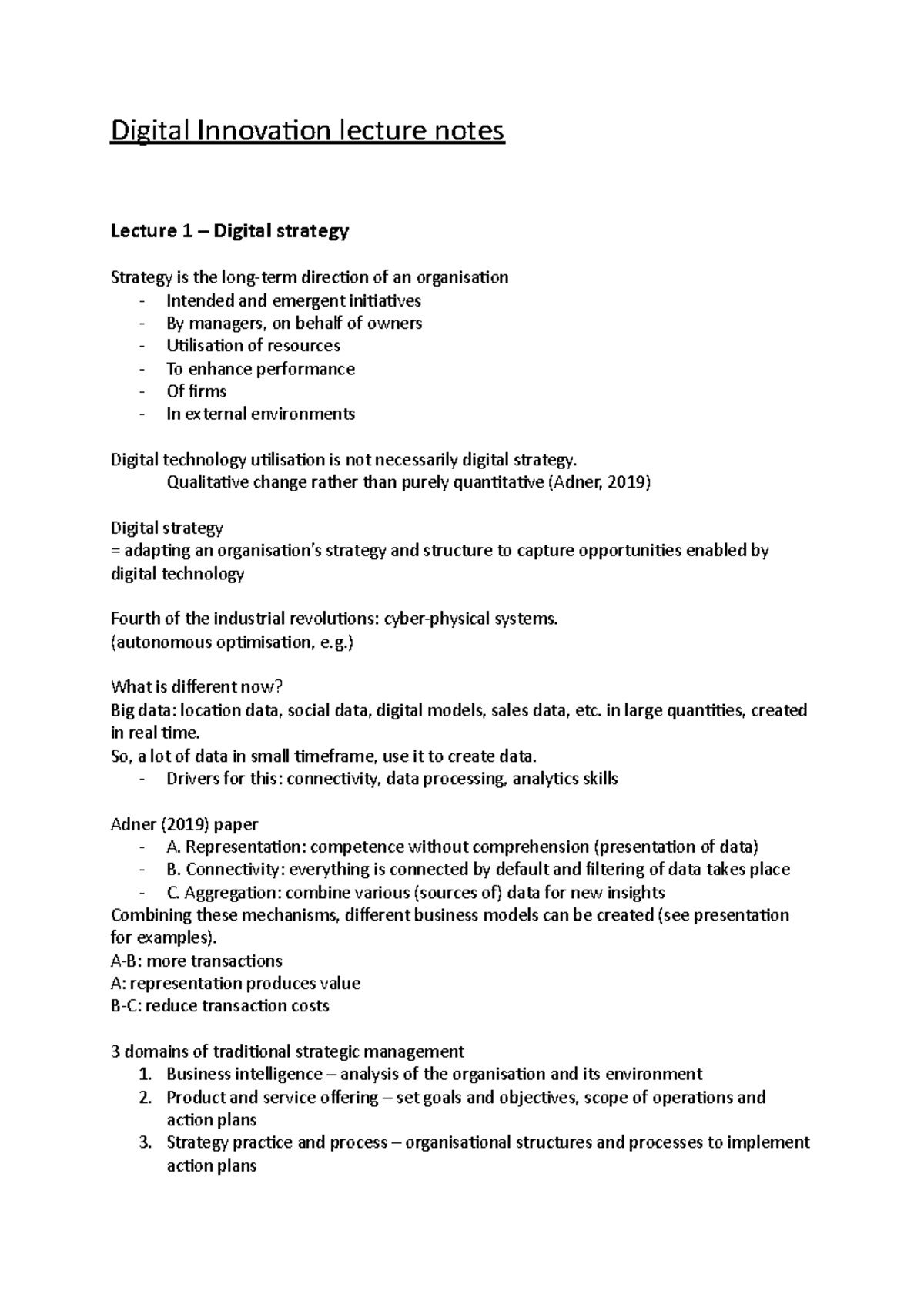Digital Innovation Lecture Notes: Strategies and Ethical Considerations ...