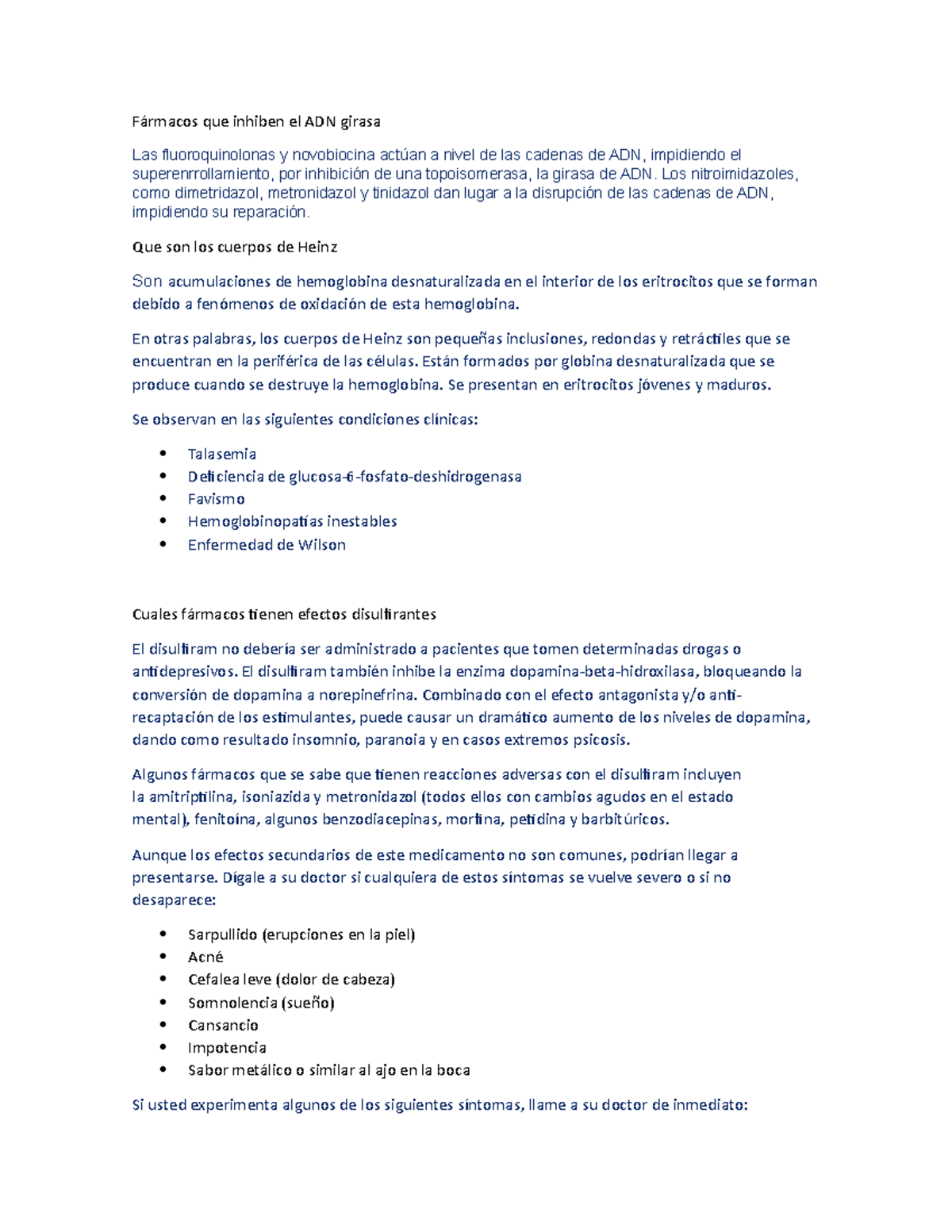 Inhibidores de ADN girasa y efectos de disulfiram en pacientes - Studocu