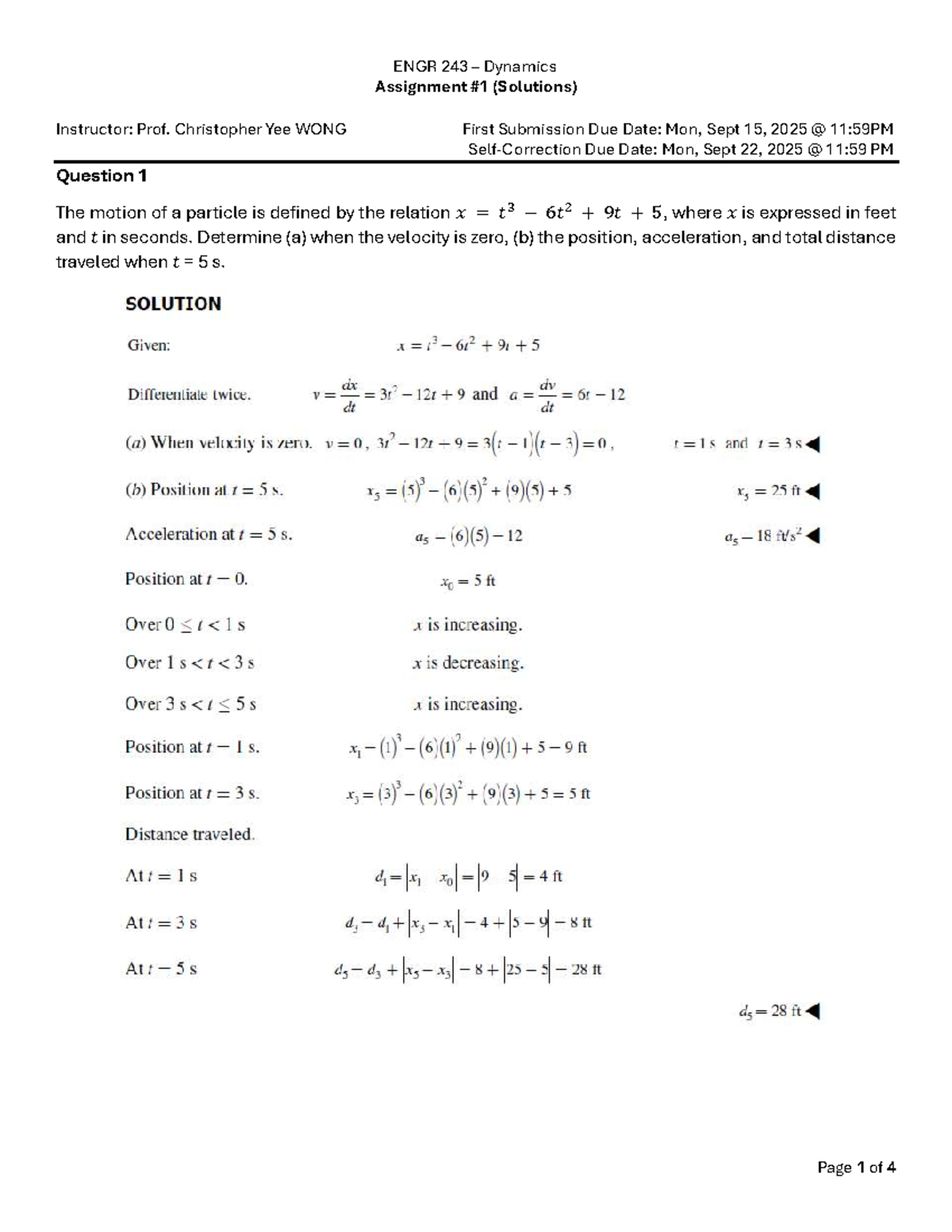 ENGR 243 Dynamics Assignment 1 Solutions - Studocu