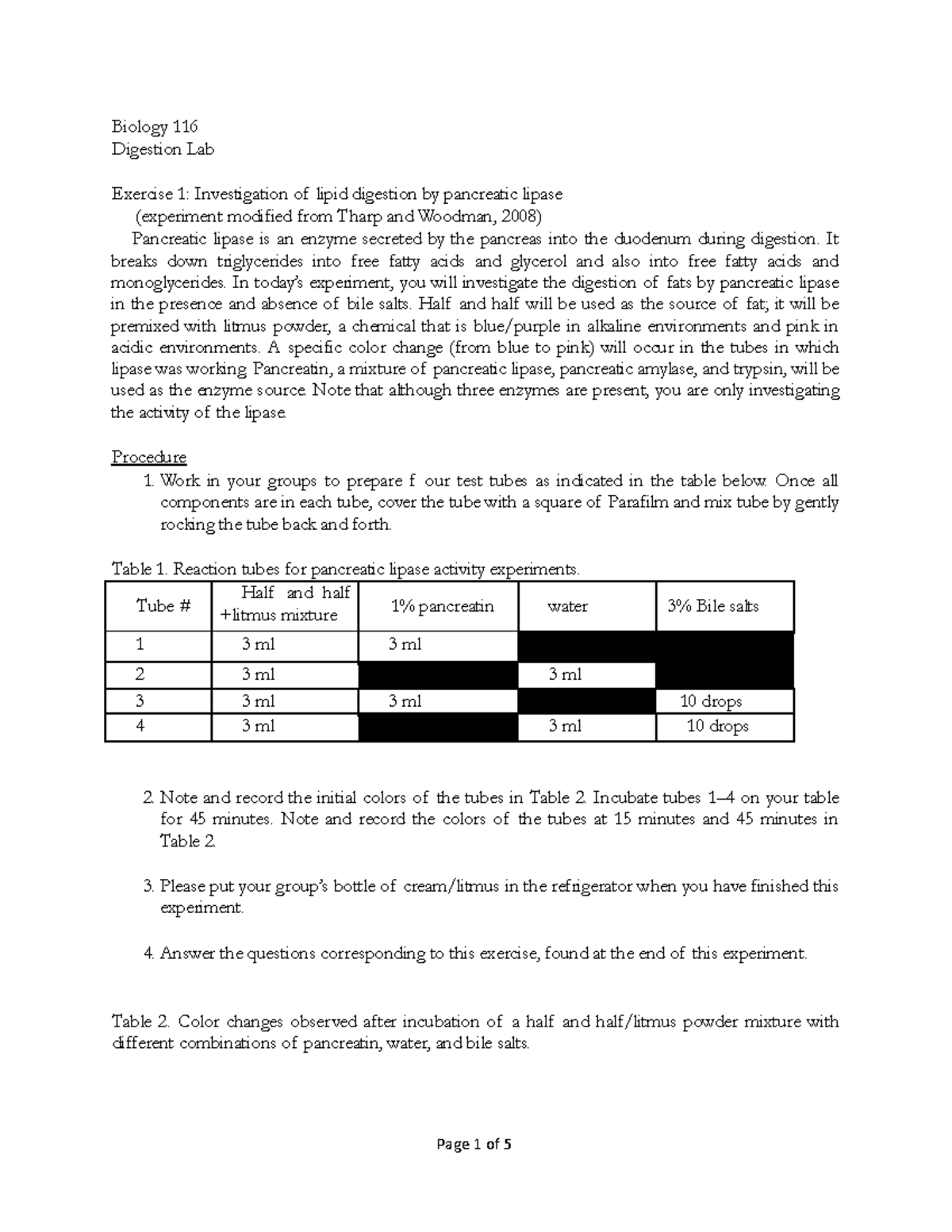 Biology 116 - Digestion Lab Assignment: Enzyme Activity Experiments ...