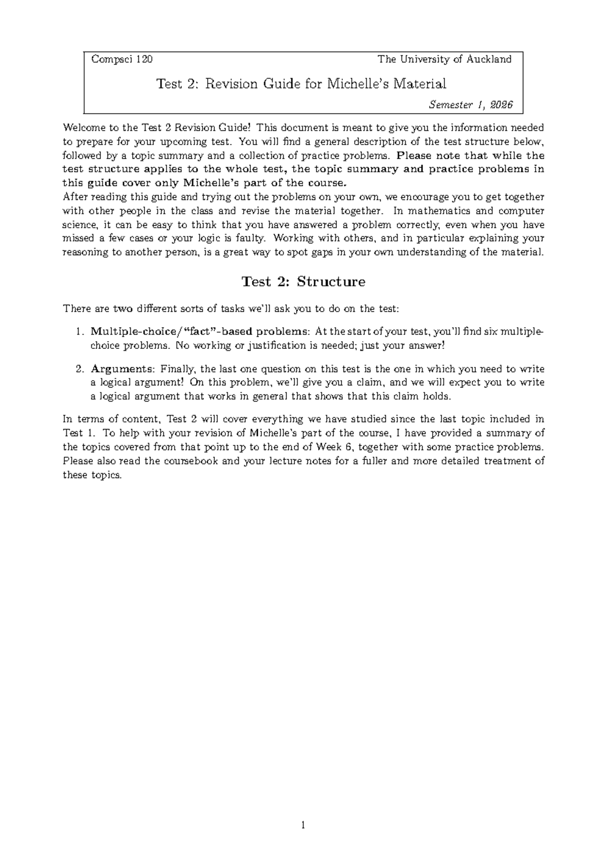 Compsci 120: Test 2 Revision Guide - Studocu