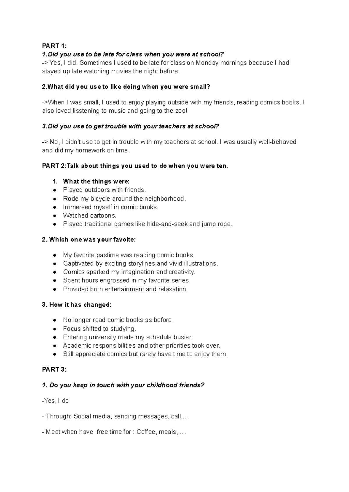 ENG 101: Speaking Topic 2 - Discussing Childhood Memories and Changes ...