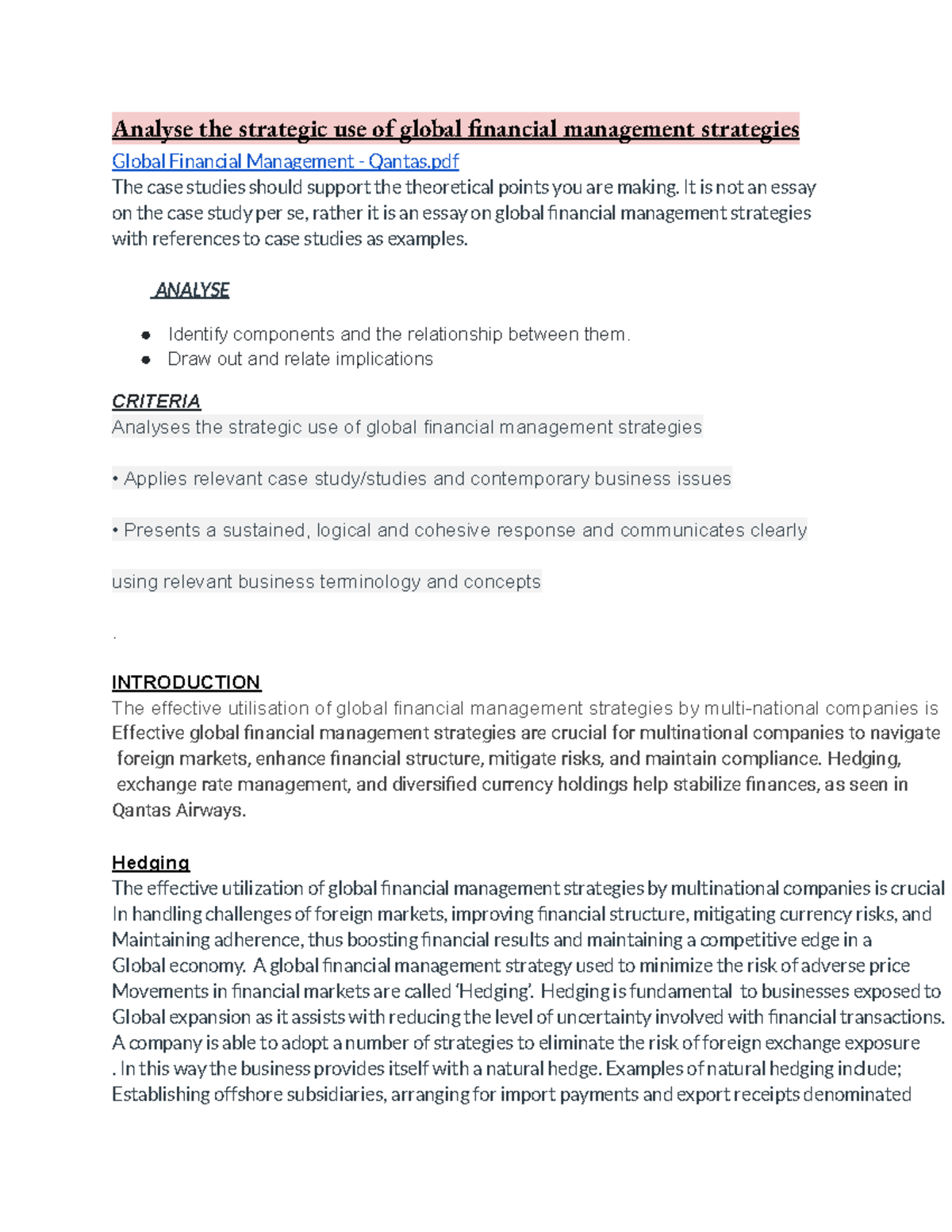Global Financial Management Strategies Analysis - Business Finance ...
